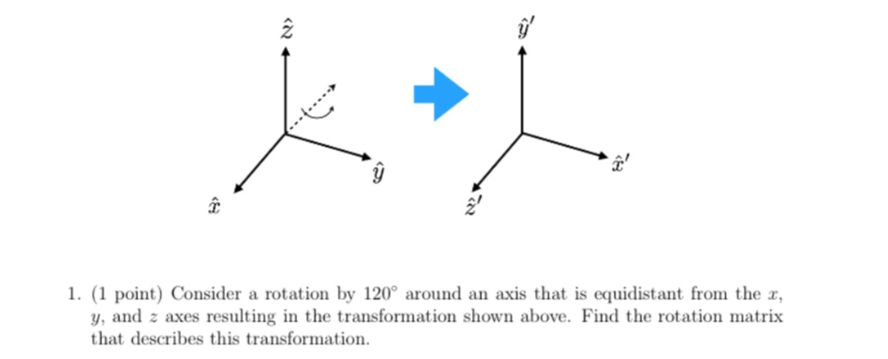 Solved 2 1. (1 point) Consider a rotation by 120 around an | Chegg.com