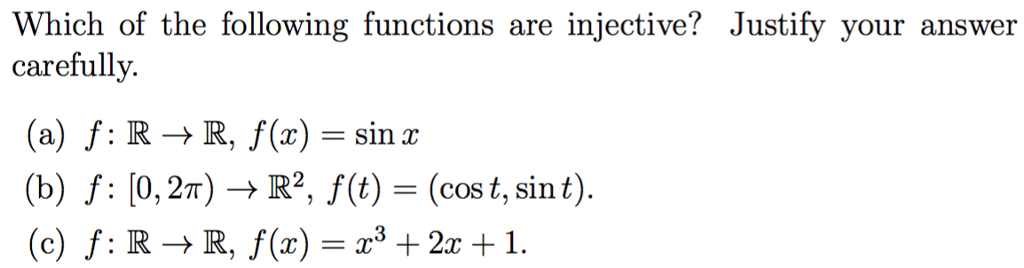 Solved Which of the following functions are injective? | Chegg.com
