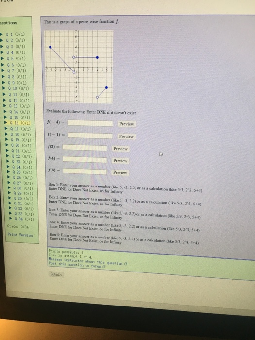 Solved This Is A Graph Of A Piece Wise Function F Evaluate 3608
