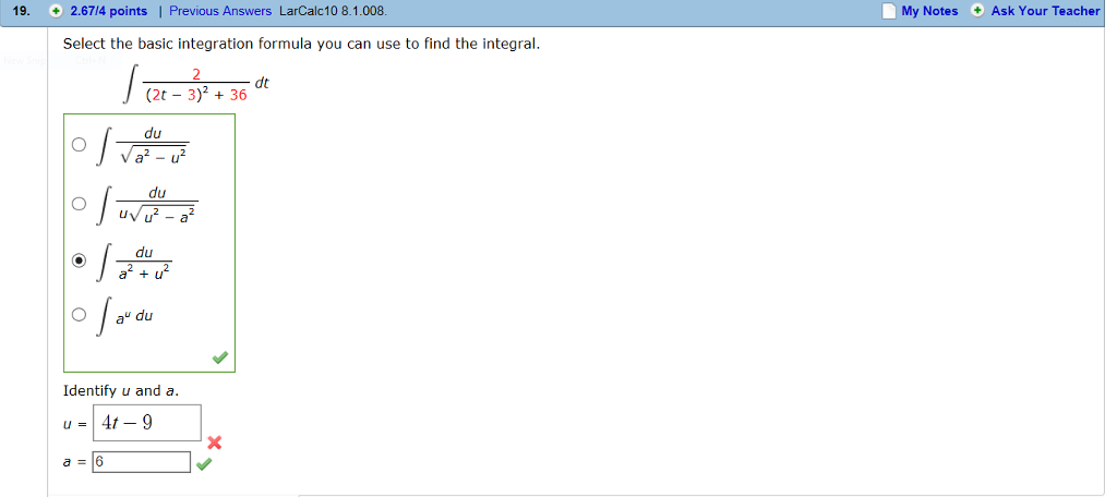 Solved Select the basic integration formula you can use to | Chegg.com
