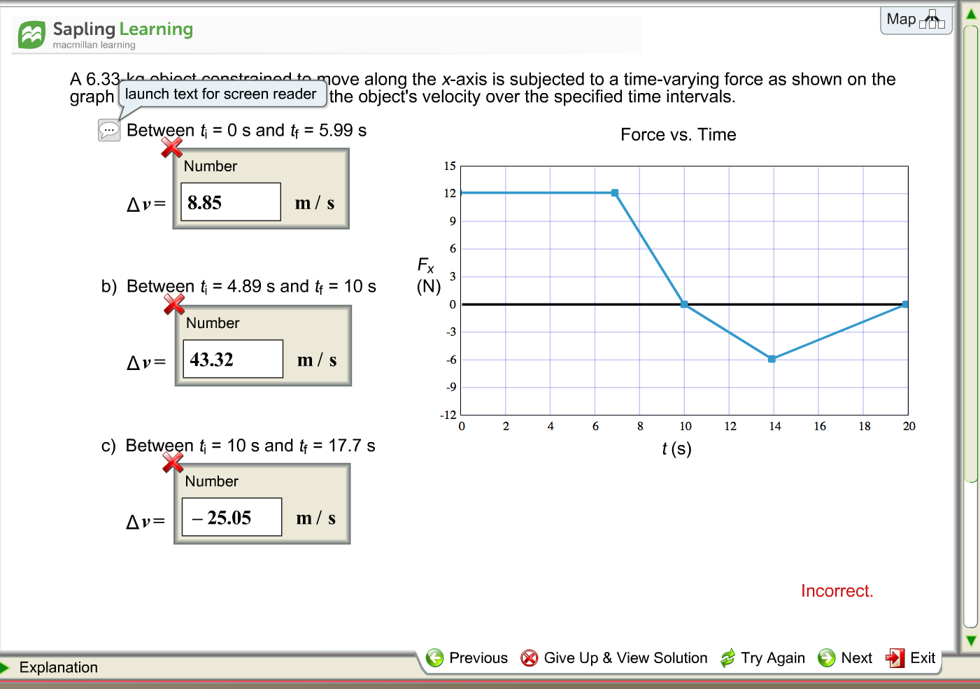 Solved A 6.33 Kg object constrained to move along the x-axis | Chegg.com