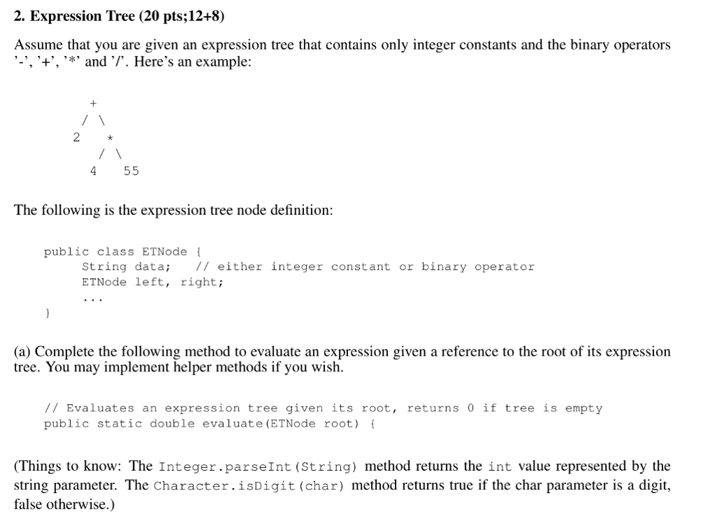 Solved Assume that you are given an expression tree that | Chegg.com