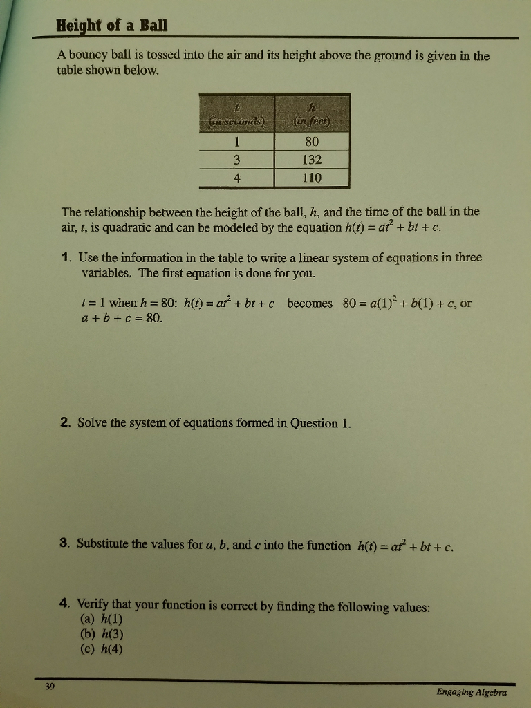 Solved Height of a Ball A bouncy ball is tossed into the air | Chegg.com