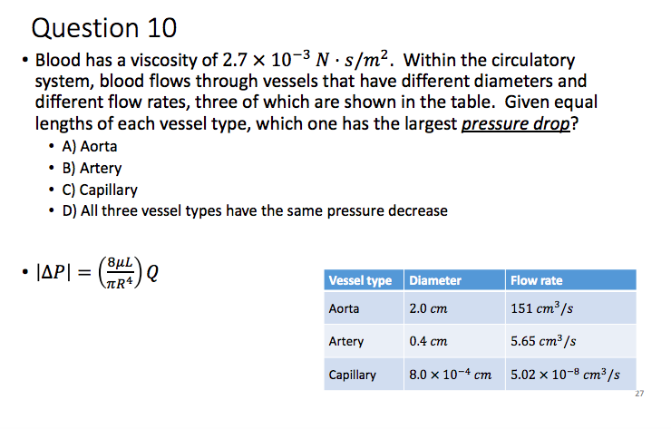 Solved Question 10 Blood Has A Viscosity Of 2 7 10 3 Chegg solved-question-10-blood-has-a-viscosity-of-2-7-10-3-chegg
