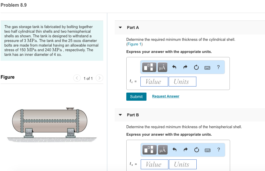 Solved Problem 8.9 The gas storage tank is fabricated by | Chegg.com
