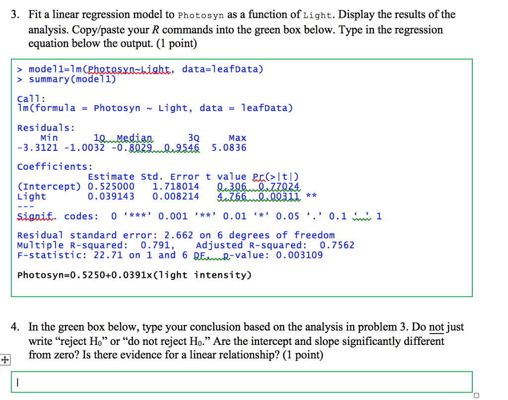 Solved Fit a linear regression model to Photosyn as a | Chegg.com