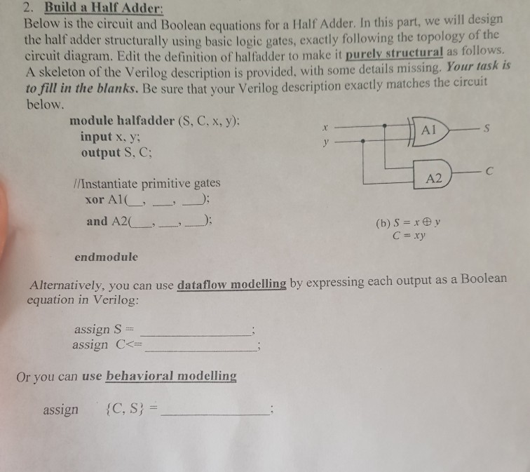 Solved 2. Build a Half Adder Below is the circuit and | Chegg.com