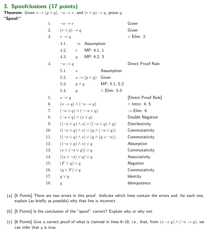 Solved Find the errors in the logical proof below, answering | Chegg.com