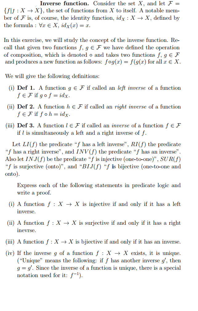 Solved Inverse function Consider the set X, and let F = | Chegg.com