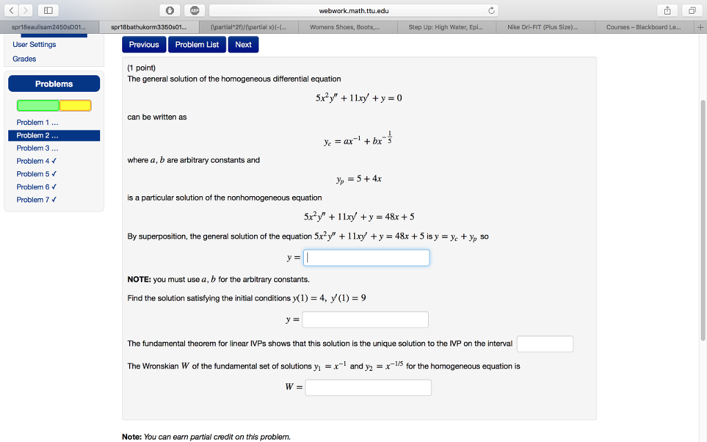 Solved EDI webwork.math.ttu.edu spr18eaulisam2450sD01 User | Chegg.com