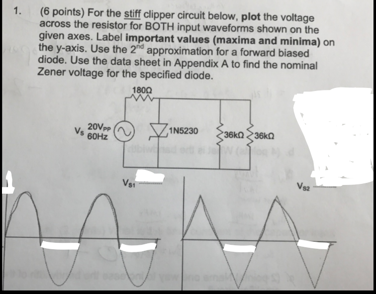 Solved For the stiff clipper circuit below, plot the voltage | Chegg.com