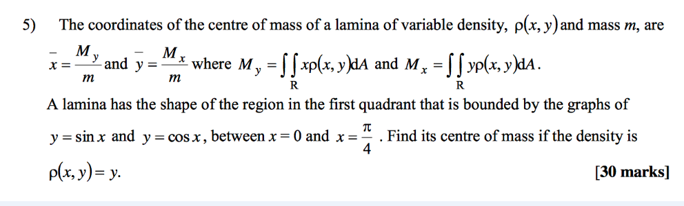 Solved The coordinates of the center of mass of a lamina of | Chegg.com