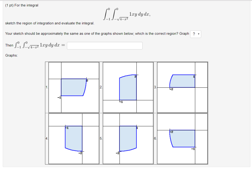 Solved (1 pt) For the integral integral.Jlrydydr sketch the | Chegg.com