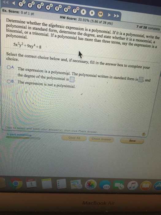 Solved Determine whether the algebraic expression is a | Chegg.com