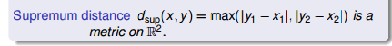 Solved Supremum distance d_sup[x, y) = max(|y_1 -x_1|, |y_2 | Chegg.com