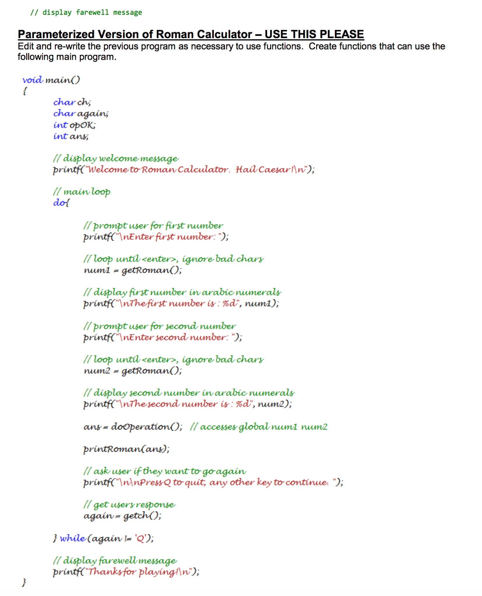 Solved Roman CalculatorWrite an interactive program that can | Chegg.com