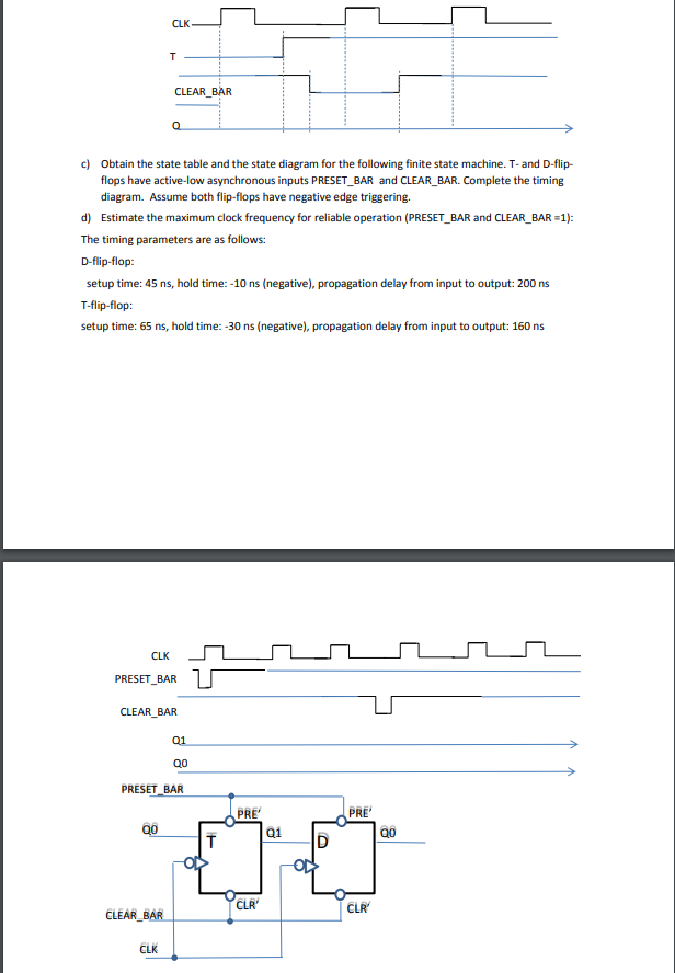CLK CLEAR BAR c) Obtain the state table and the state | Chegg.com