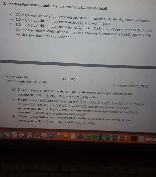 Solved 2. Hartree-Fock method and Slater determinants (110 | Chegg.com