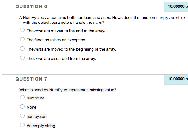 Solved Question 6 1000000 P A Numpy Array A Contains Both 