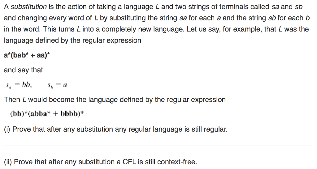 Solved A substitution is the action of taking a language L | Chegg.com