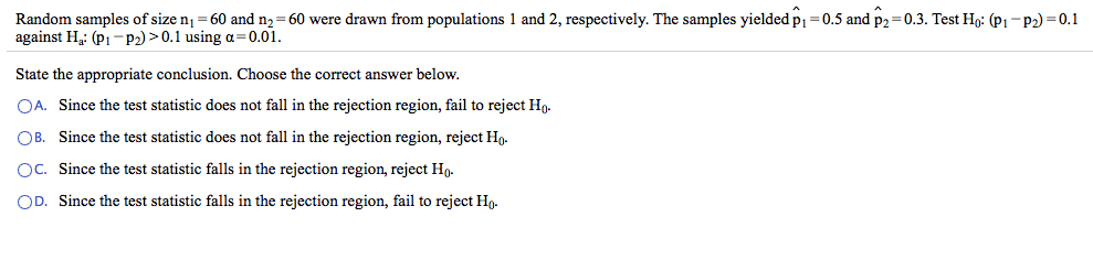 Solved Random samples of size n1 = 60 and n2 = 60 were drawn | Chegg.com