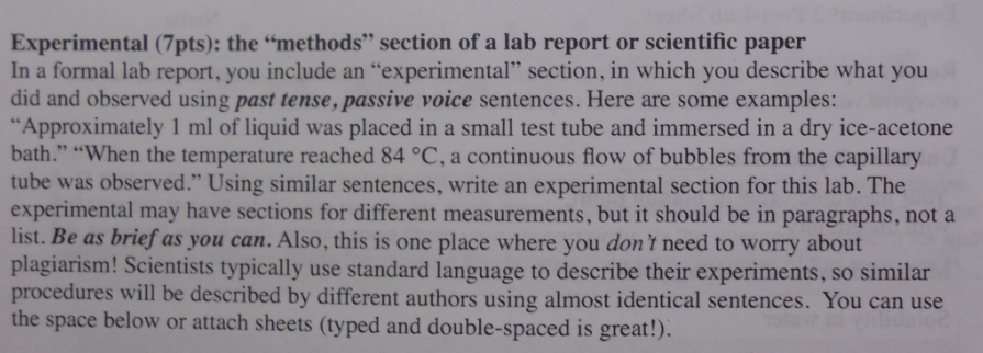 Solved In a formal lab report, you include an "experimental" | Chegg.com