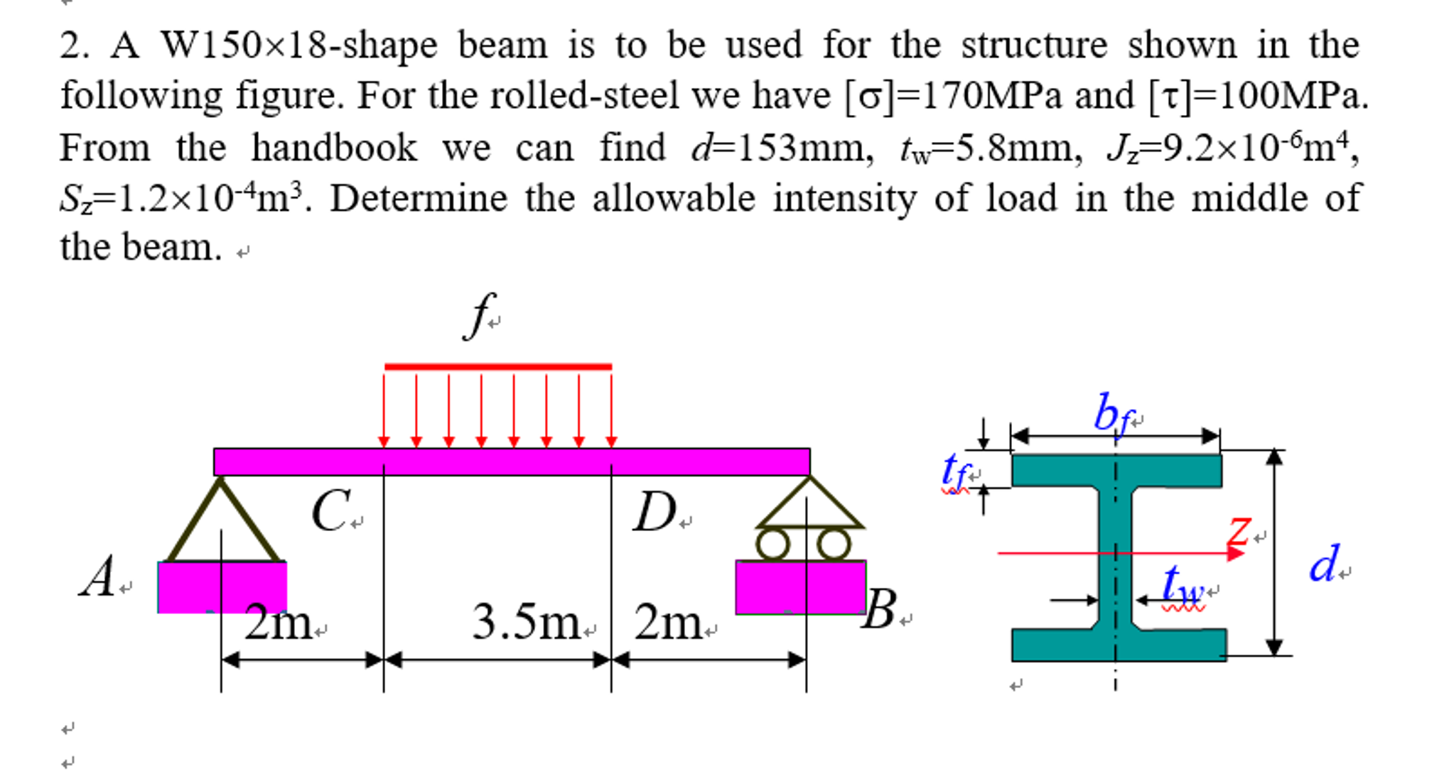 Solved A W150 x l8-shape beam is to be used for the | Chegg.com