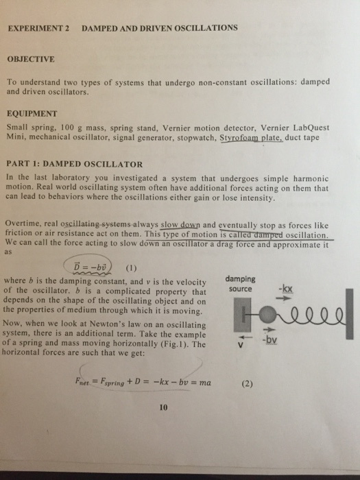 Solved EXPERIMENT 2 DAMPED AND DRIVEN OSCILLATIONS OBJECTIVE | Chegg.com