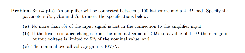 Solved parameters R, Avo and Ro to meet the specifications | Chegg.com
