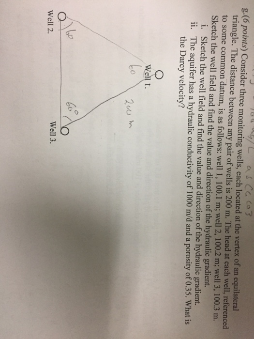 Solved Consider three monitoring wells, each located at the | Chegg.com