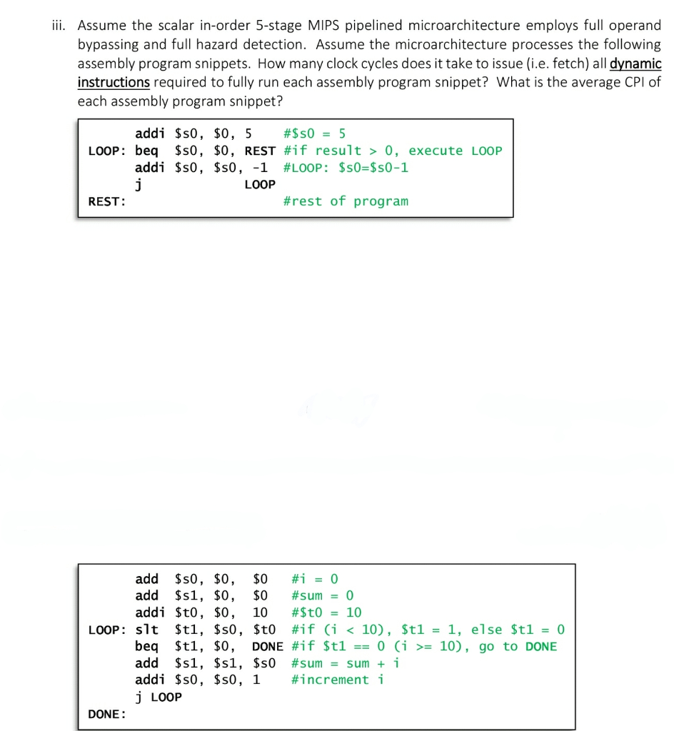 Assume the scalar in-order 5-stage MIPS pipelined | Chegg.com
