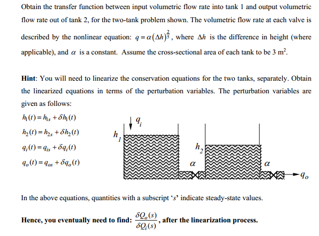 Solved Obtain the transfer function between input volumetric | Chegg.com