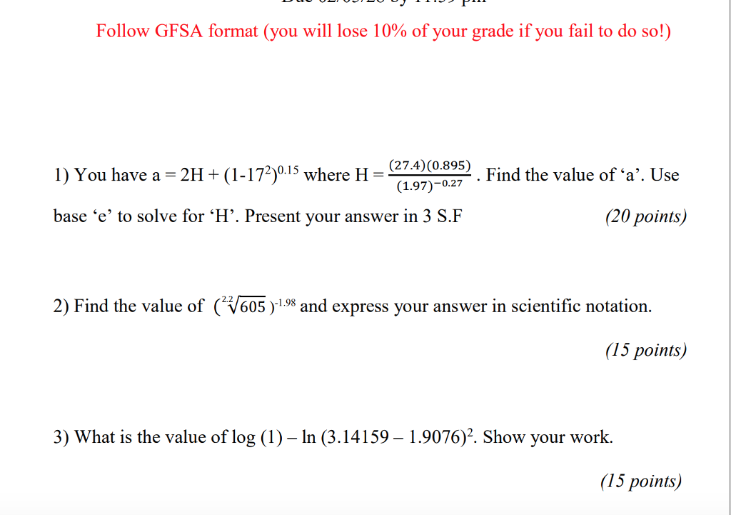 Solved Follow GFSA format (you will lose 10% of your grade | Chegg.com