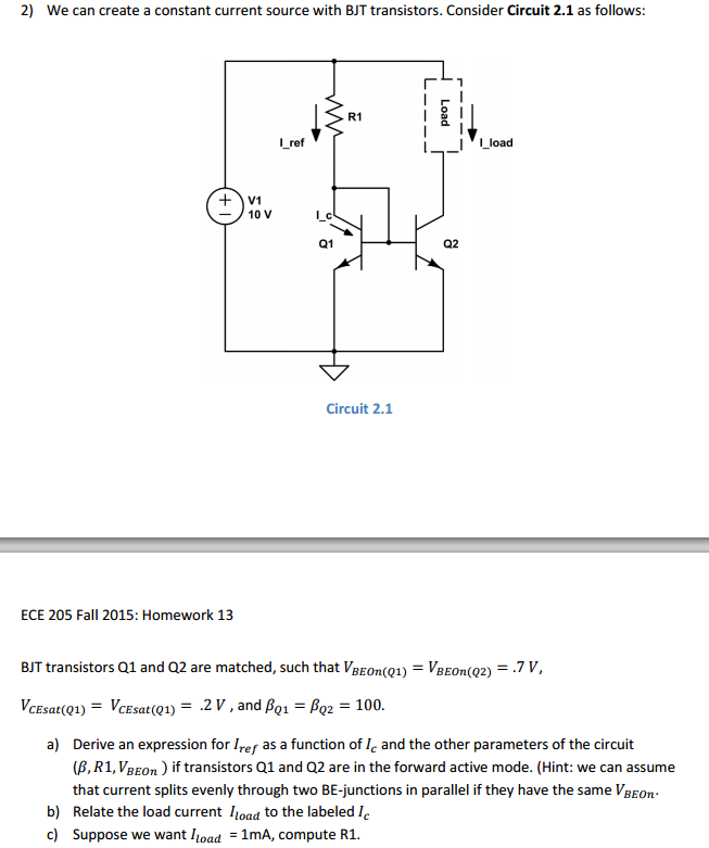 Solved We can create a constant current source with BJT | Chegg.com