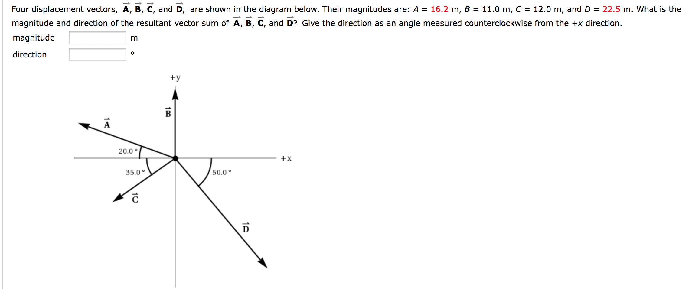 Solved Four displacement vectors, A, B, C, and D, are shown | Chegg.com