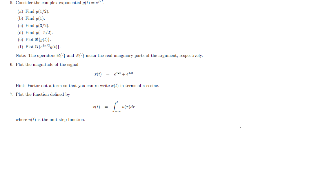 5. Consider the complex exponential g(t) = e^j pi t | Chegg.com