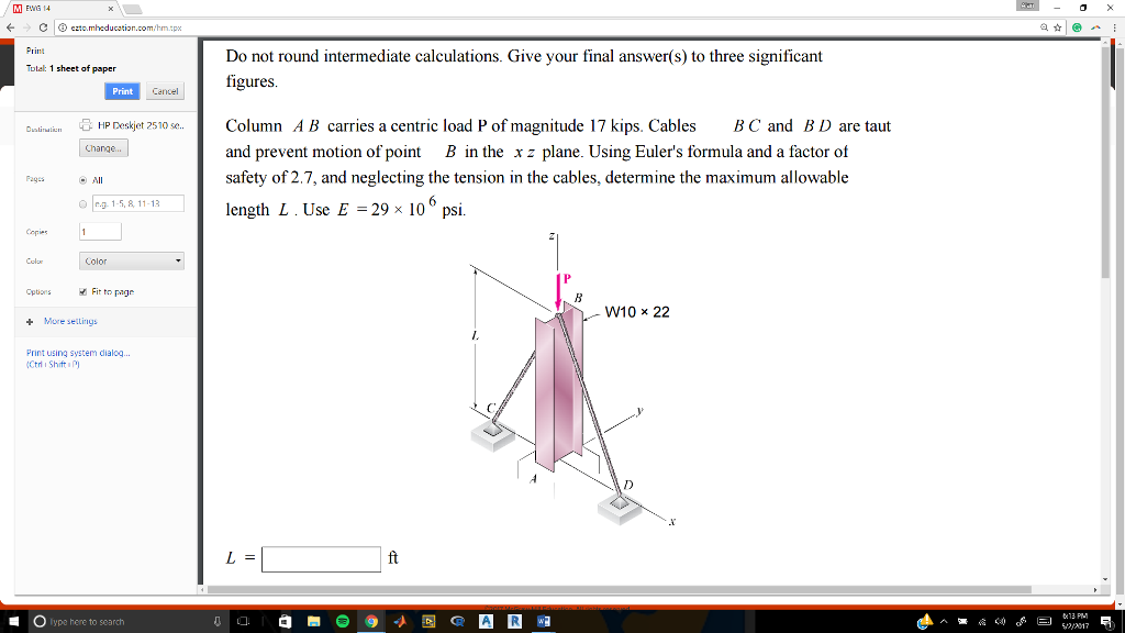 Solved Column A B carries a centric load P of magnitude 17 | Chegg.com