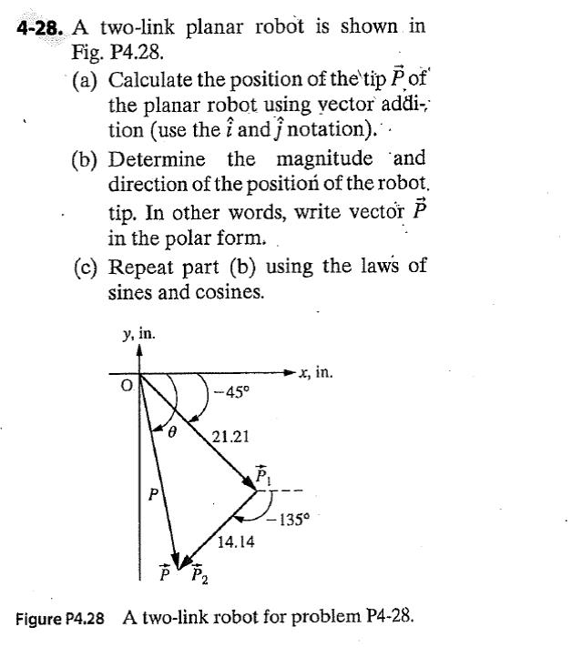Solved 4-28. A two-link planar robot is shown in Fig. P4.28 | Chegg.com