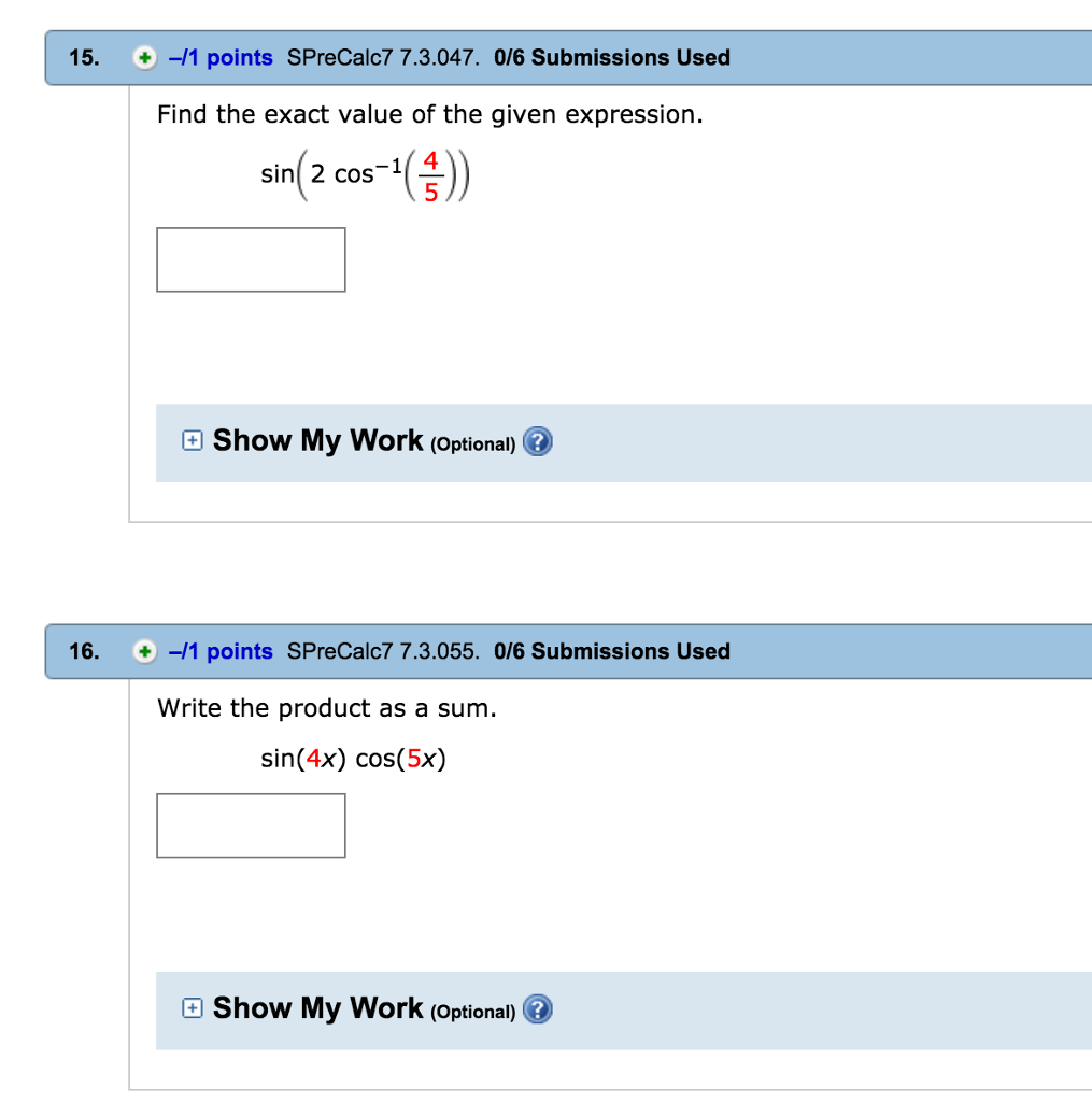 Solved Find the exact value of the given expression. sin(2 | Chegg.com
