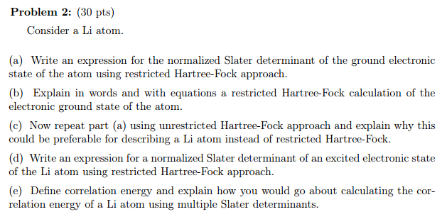 Consider a Li atom. Write an expression for the | Chegg.com
