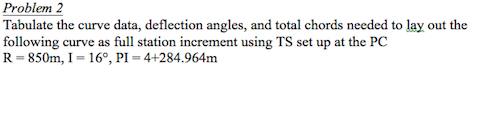 Tabulate the curve data, deflection angles, and total | Chegg.com