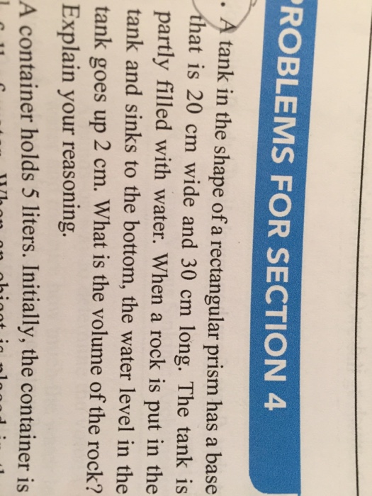 Solved A tank in the shape of a rectangular prism has a base | Chegg.com