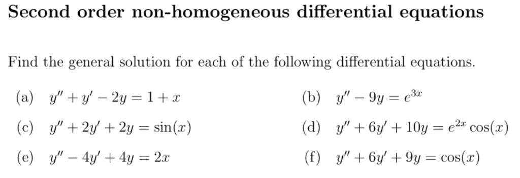 Solved Second order non-homogeneous differential equations | Chegg.com