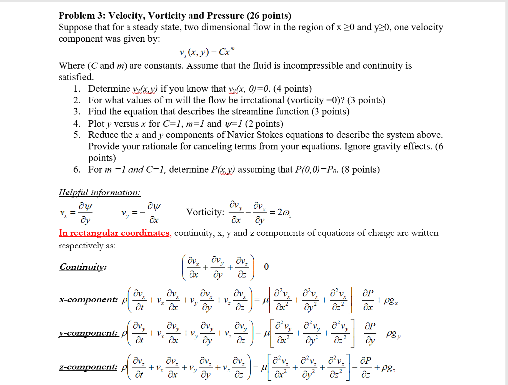 Solved Problem 3: Velocity, Vorticity and Pressure (26 | Chegg.com