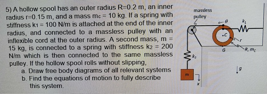 Solved 5) A hollow spool has an outer radius R-02 m, an | Chegg.com