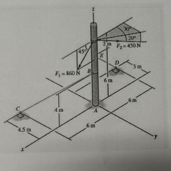 Solved The pole is subjected to the two forces shown. | Chegg.com