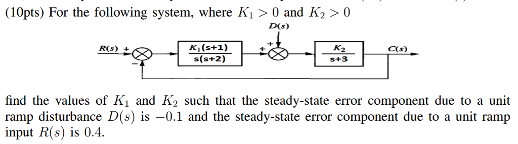 Solved For the following system, where K_1 > 0 and K_2 > 0 | Chegg.com