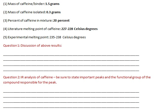 Mass of caffeine/binder: 1.5grams Mass of caffeine | Chegg.com