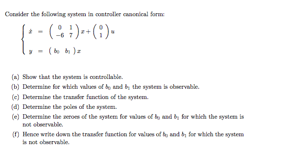 Consider the following system in controller canonical | Chegg.com