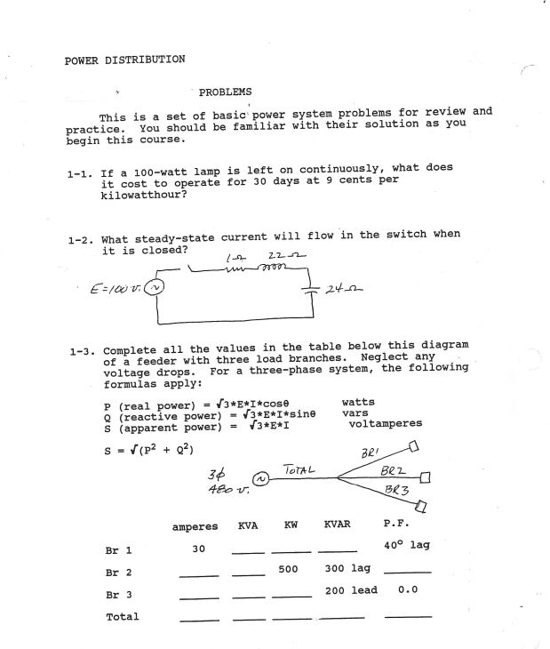 Solved POWER DISTRIBUTION PROBLEMS review and This is a set | Chegg.com